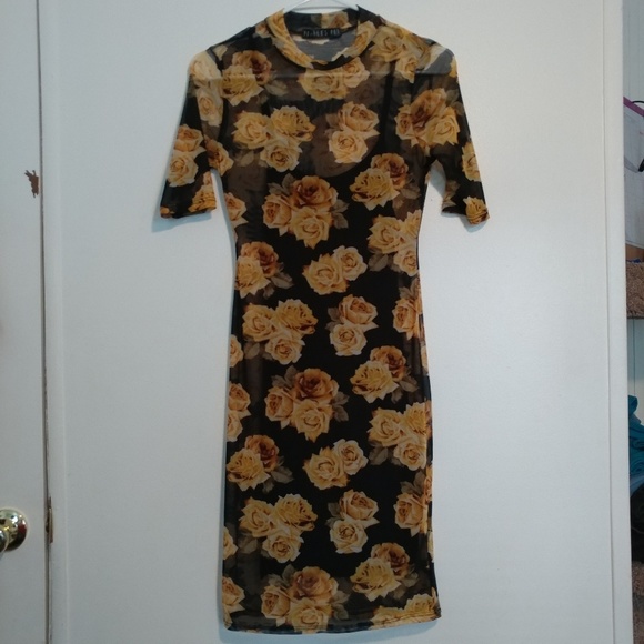 Potter's Pot | Dresses | Black And Yellow Flower Dress | Poshmark